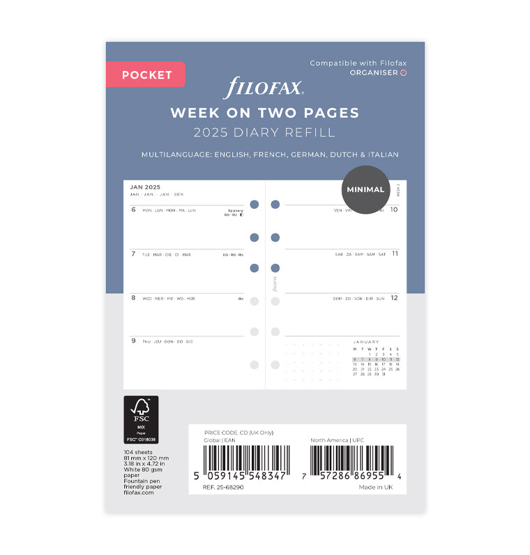 Minimal Week to View Diary Refill - Pocket | Filofax – Filofax US
