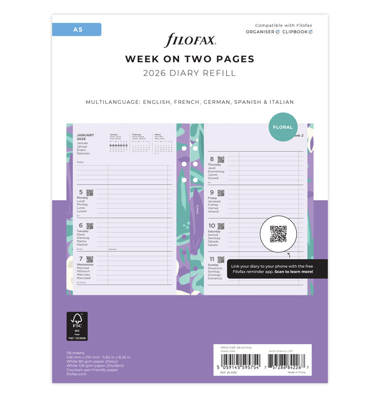 Floral Illustrated Diary Refill Pack A5 2026 - Filofax – Filofax US