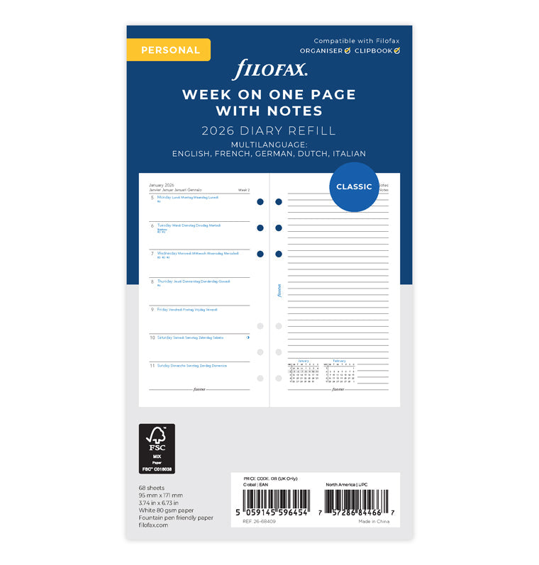 Week On One Page Diary With Notes Personal 2026 - Filofax – Filofax US