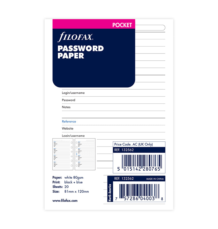 Password Paper Pocket Refill - Filofax – Filofax US