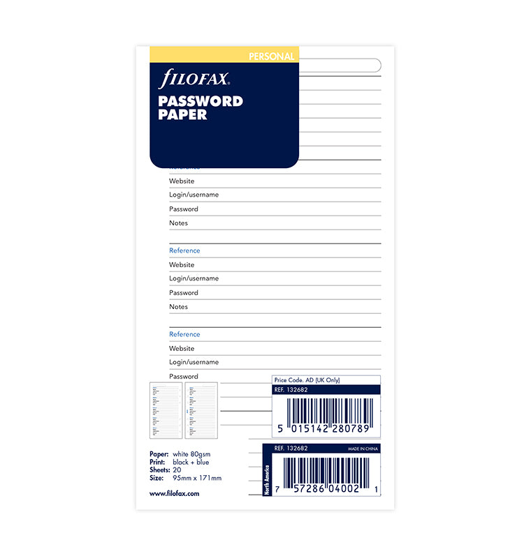 Password Paper Personal Refill - Filofax – Filofax US