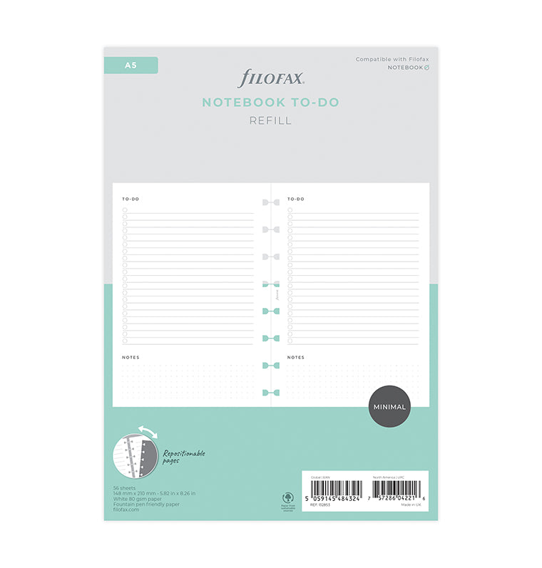 Notebooks A5 Filofax Refill - 56 Sheets, Fountain Pen Friendly Paper ...